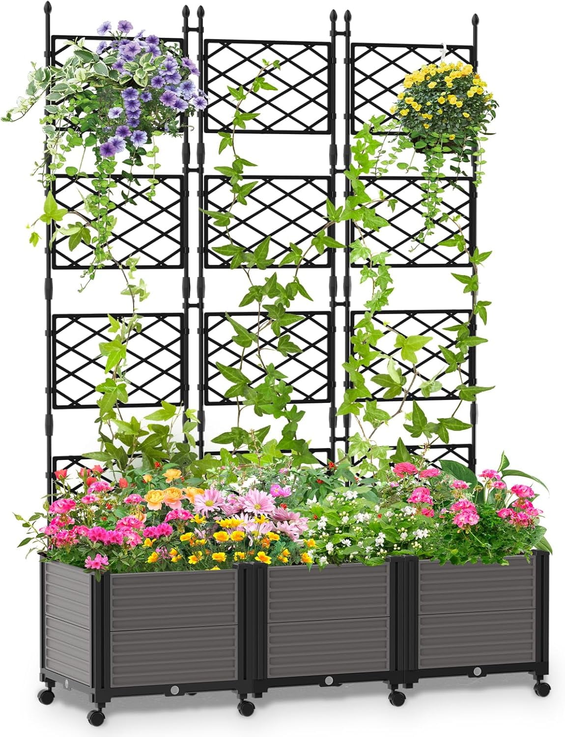 SSB Raised Garden Bed Outdoor Planter Box with Trellis and Wheels ...