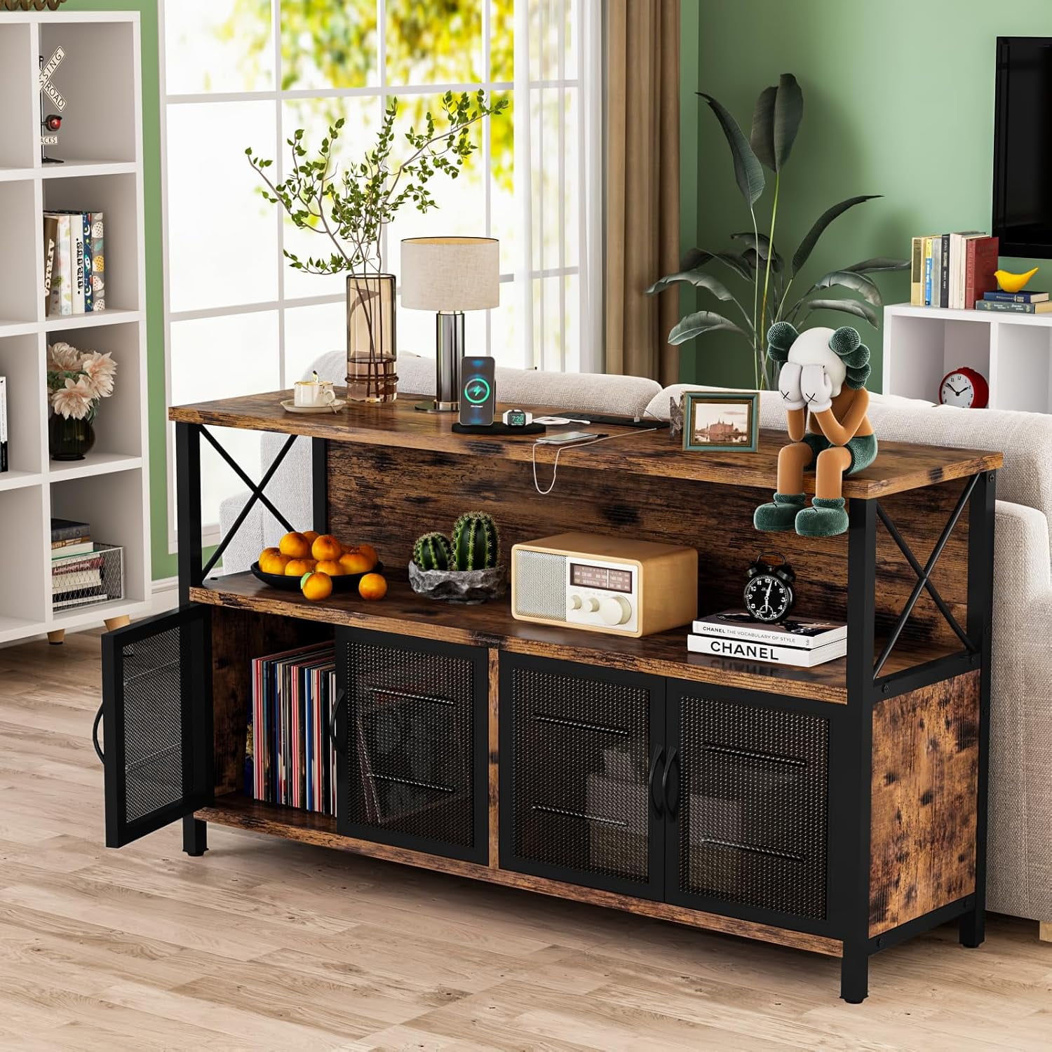 SSB Retro Sideboard Buffet Cabinet with Power Outlet & USB Port ...