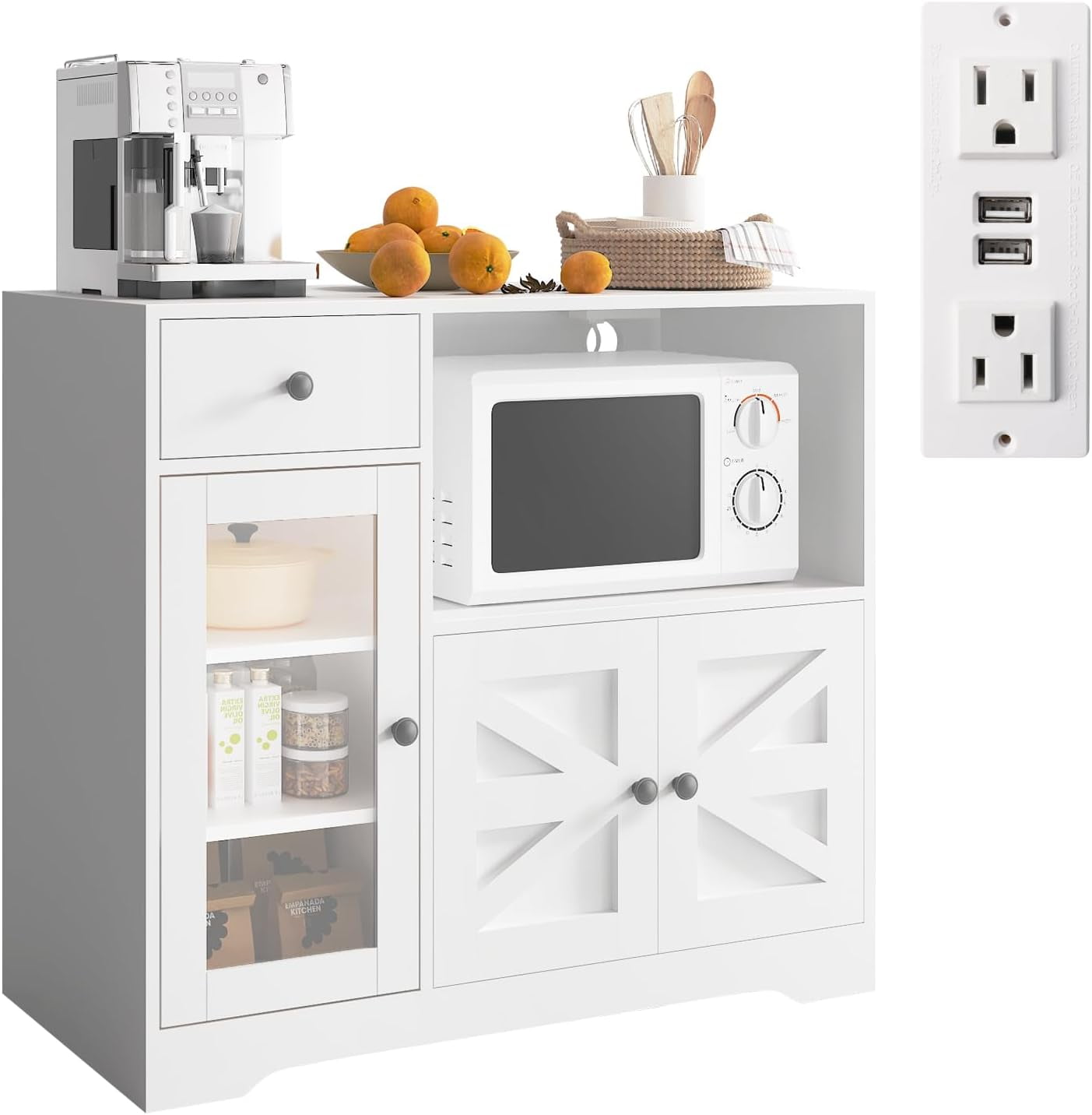 SSB Storage Cabinet with Power Outlet, 35" Modern Sideboard Buffet ...