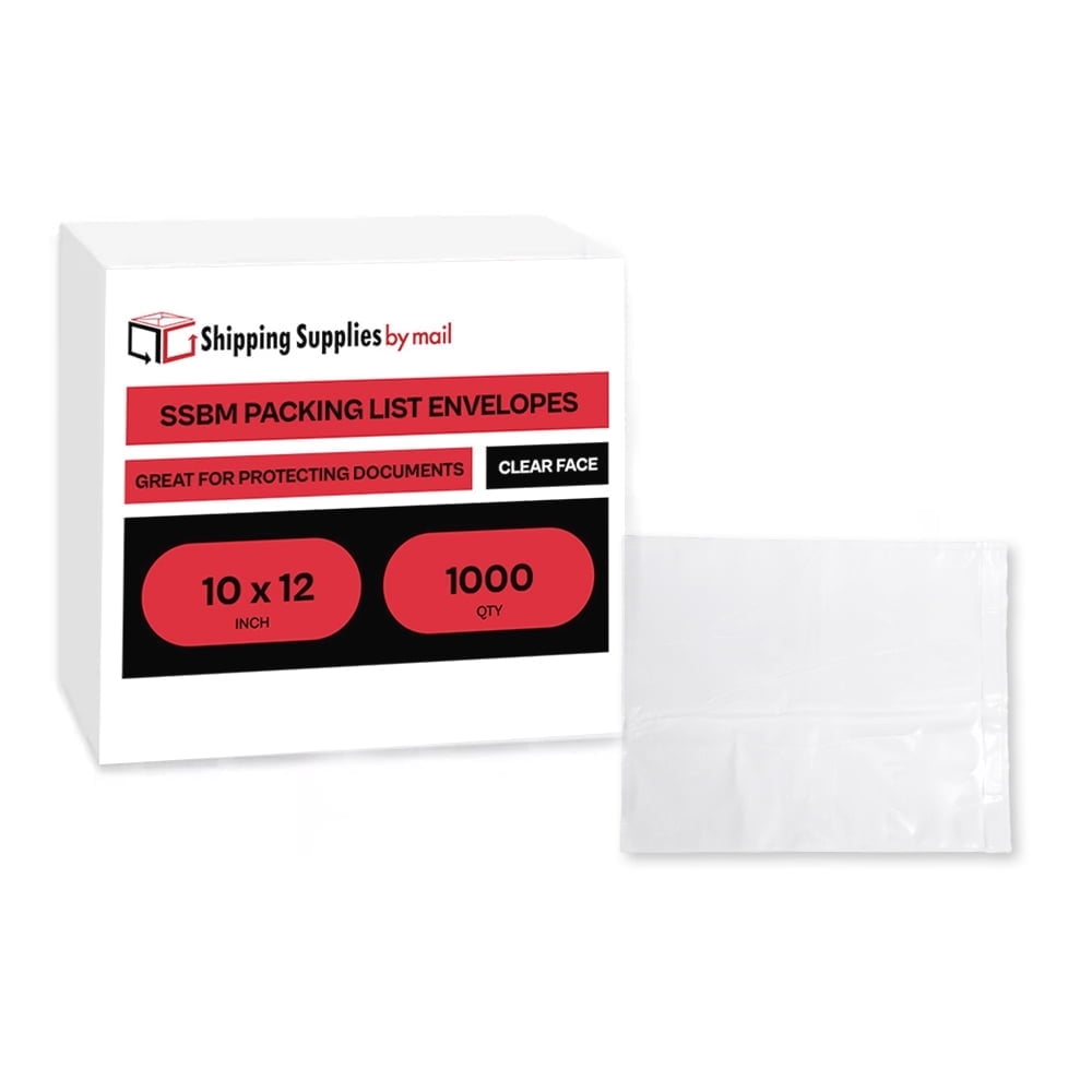 SSBM 10" x 12" Clear Enclosed Packing Envelope Plain Face Front- Clear ...
