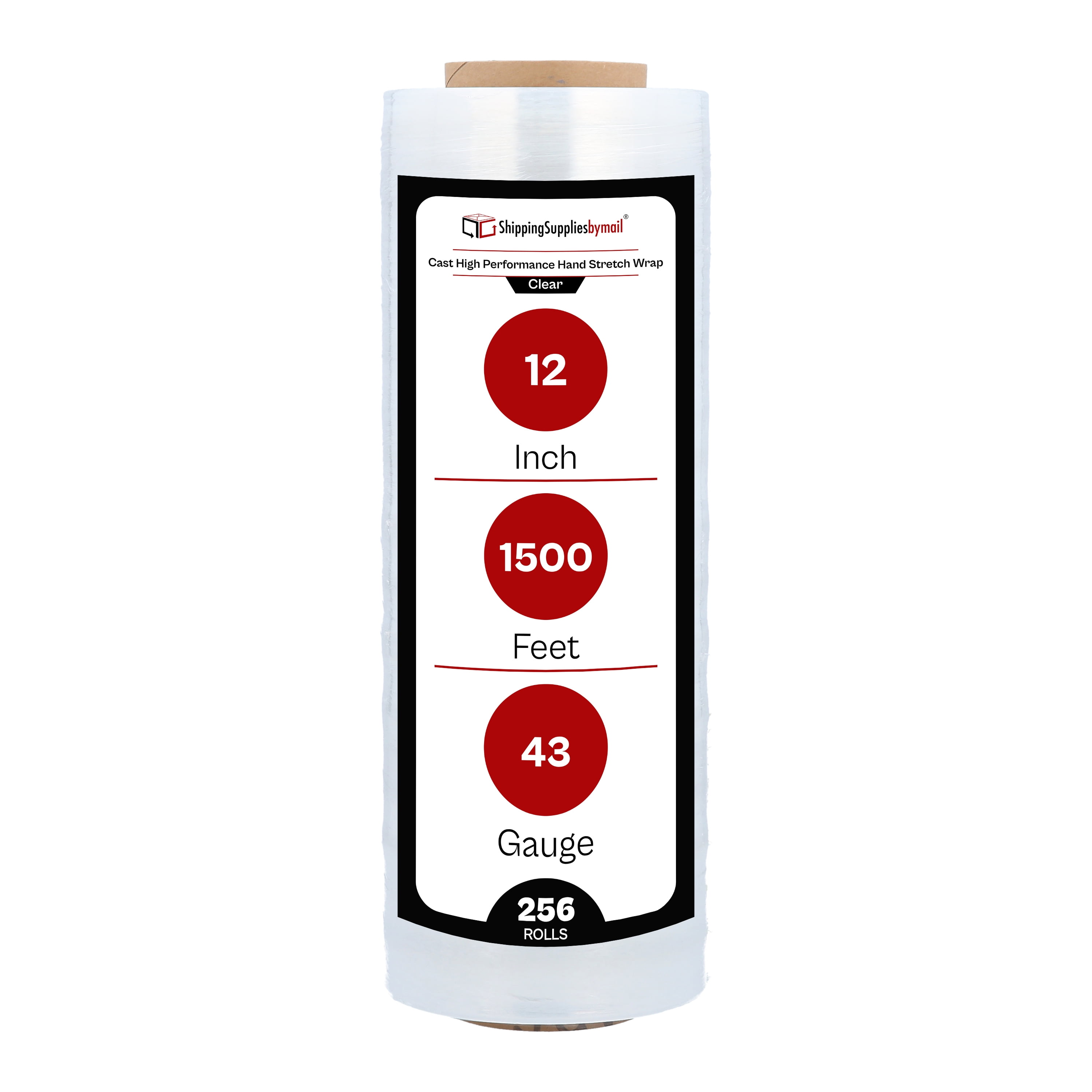 SSBM Hand Stretch Wrap 12" x 1500' 256 Rolls 43 Gauge Clear Plastic ...