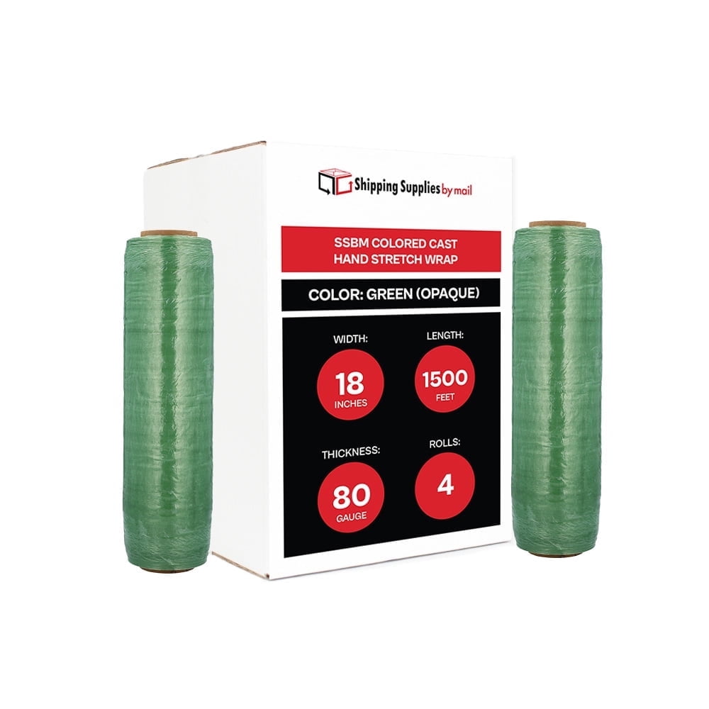 SSBM Cast Hand Stretch Wrap 18" x 1500' 4 Rolls 80 Gauge Plastic Green ...