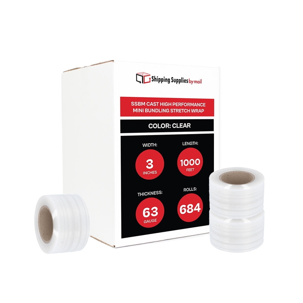 SSBM 3"x1000' 3" Core Mini Bundling Stretch Wrap Down Gauge Shrink Film ...