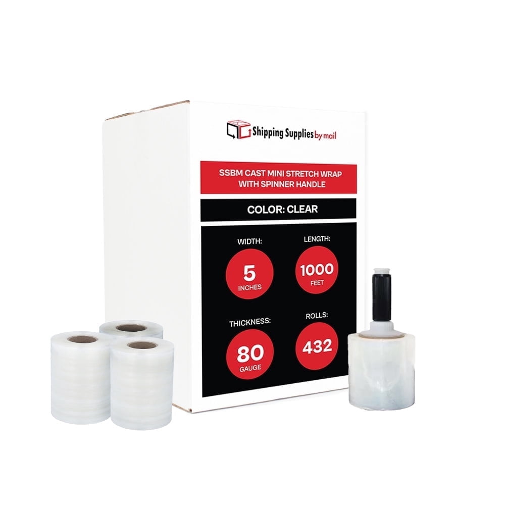 SSBM Cast Mini Hand Stretch Wrap 5" x 1000' 432 Rolls 80 Gauge Clear ...