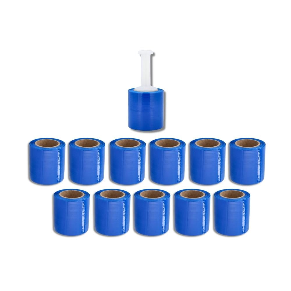 SSBM Blue Mini Stretch Wrap with Plastic Handle, 24 Pack, 5 Inch x 1000 ...