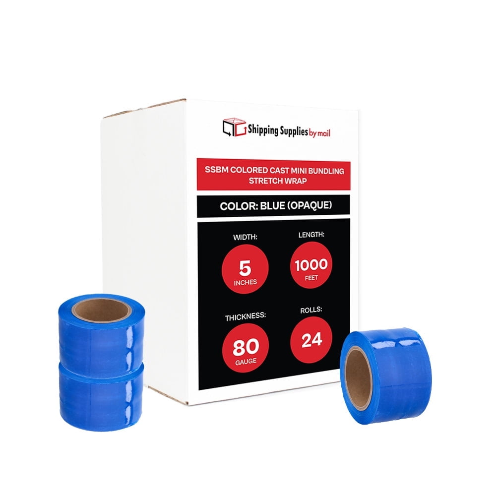SSBM Blue Mini Stretch Wrap with Plastic Handle, 24 Pack, 5 Inch x 1000 ...