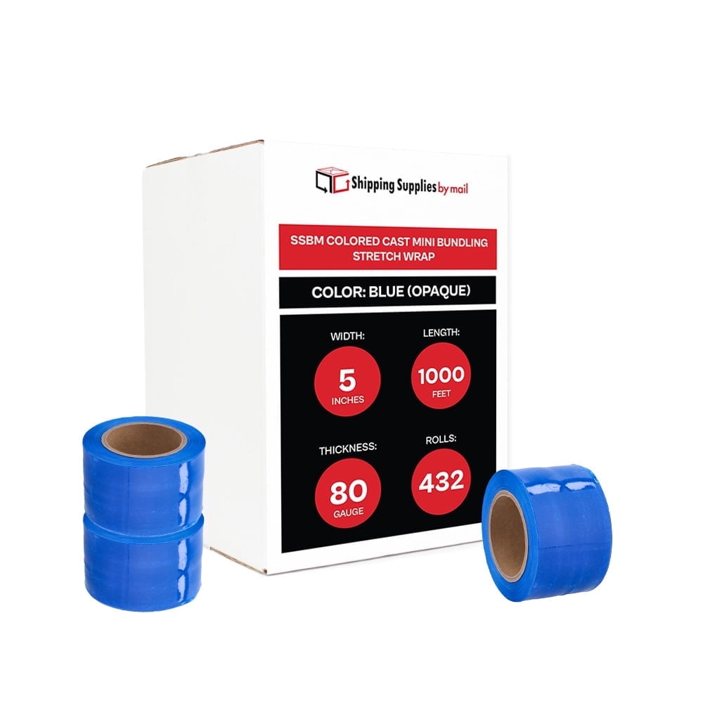 SSBM Blue Mini Stretch Wrap with Reuseable Handle 5" x 1000' 80 Gauge ...