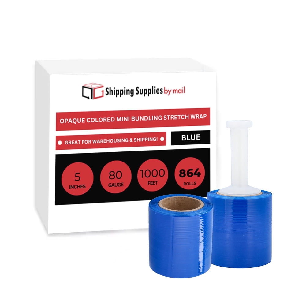 SSBM Blue Mini Stretch Wrap with Plastic Handle, 864 Pack, 5 Inch x ...