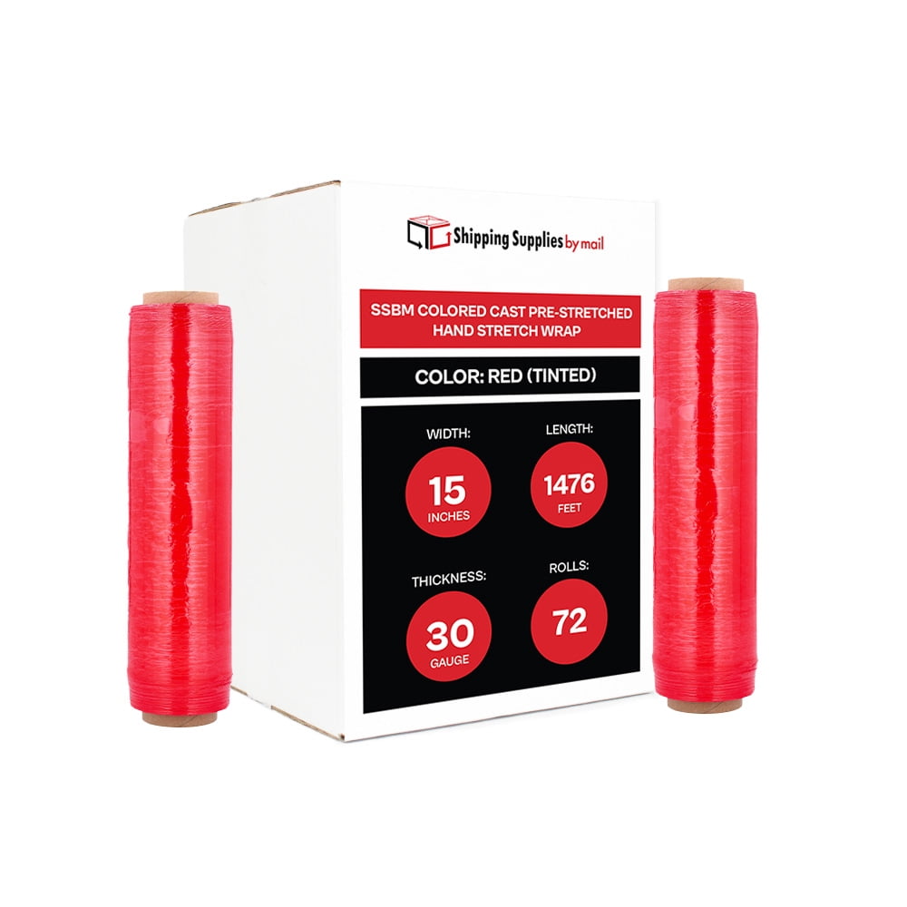 SSBM Bundling Plastic Hand Pre-Stretch Wrap Red Shrink Film, 72 Rolls ...