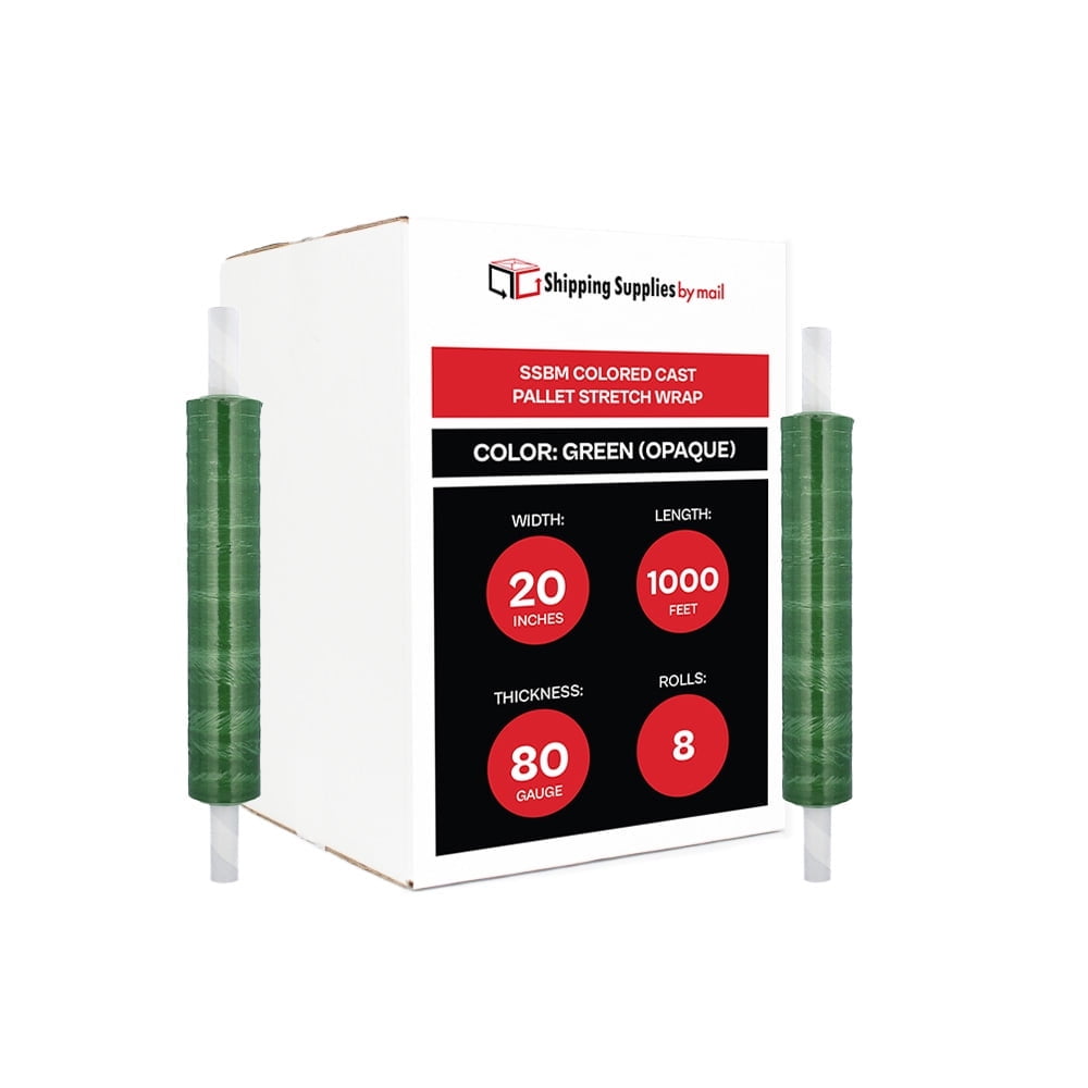 SSBM Green Stretch Wrap with Extended Core Handles, 8 Pack, 20 Inch x ...