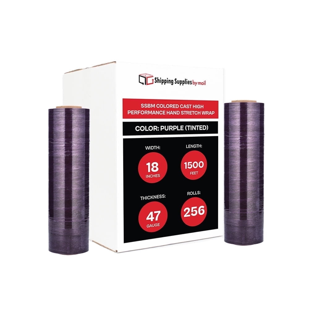 SSBM Purple Tinted Stretch Wrap 18" x 1500' 256 Rolls 47 Gauge Hand ...