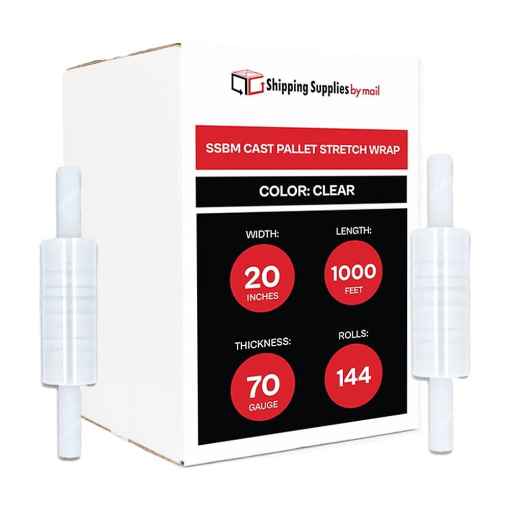 SSBM Stretch Wrap with Extended Core Handles, 144 Pack, 20 Inch x 1000 ...