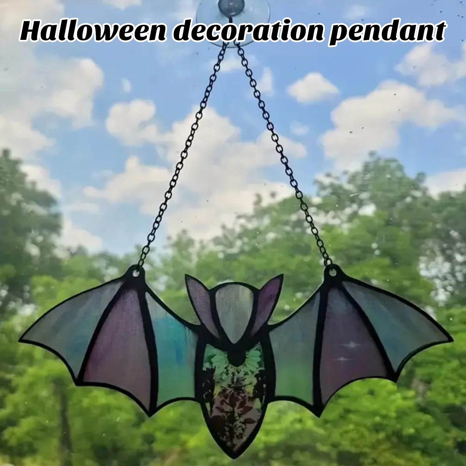 SSBSM Halloween Bat Decoration Metal Chain Stained Glass Suncatcher ...