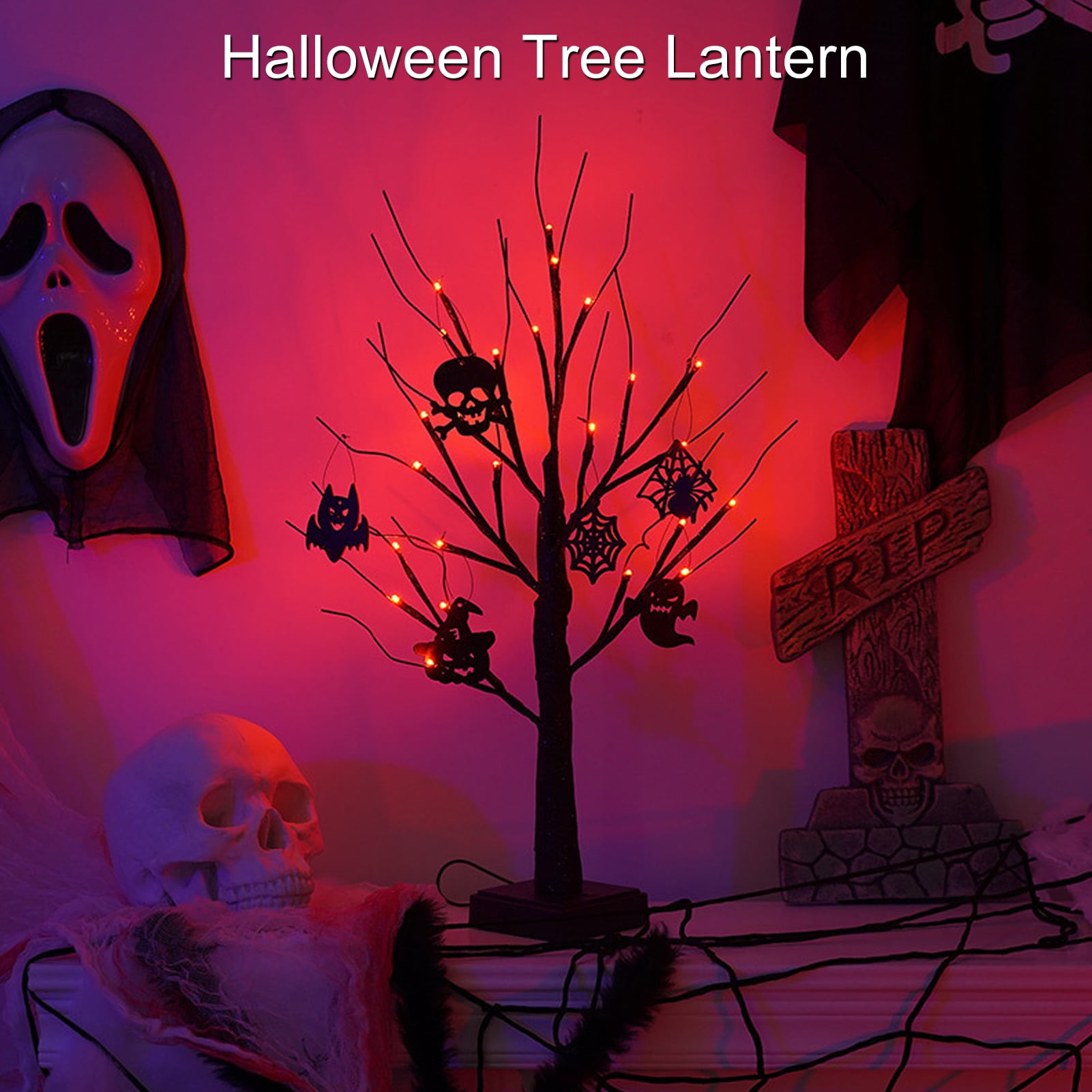 SSBSM Halloween Party LED Birch Tree Light Desktop Ornaments Party ...