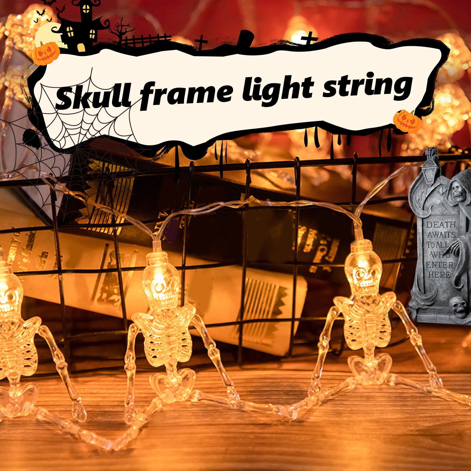 SSBSM Halloween Skeleton String Light Waterproof 10/20/30/40 LED ...