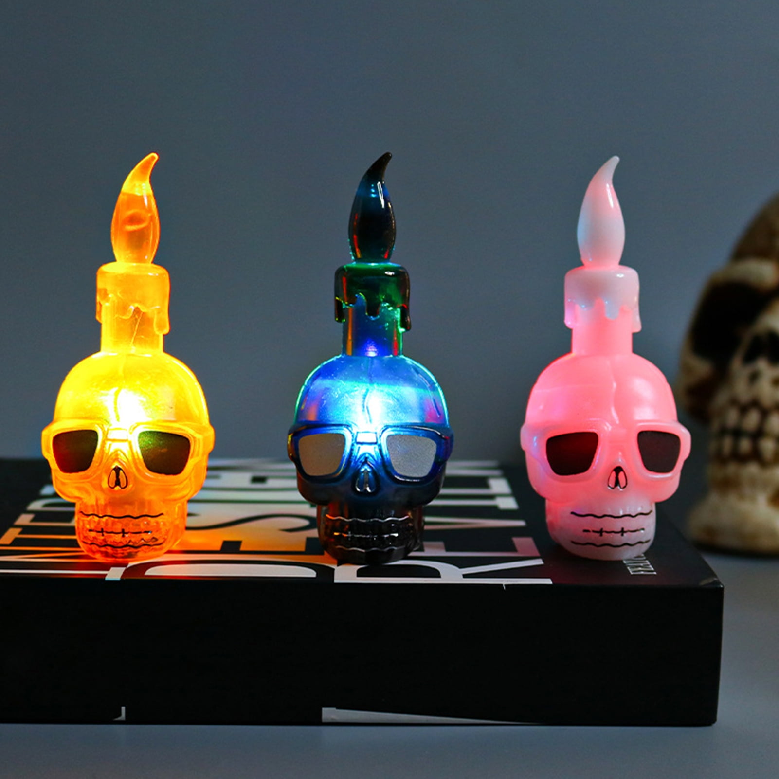 SSBSM Halloween Skull Lamp Realistic Flameless Battery-Operated ...