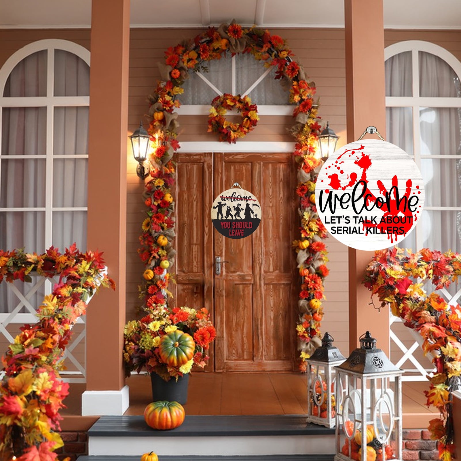 SSBSM Halloween Welcome Sign Spooky Pattern Slogans Design Front Door ...