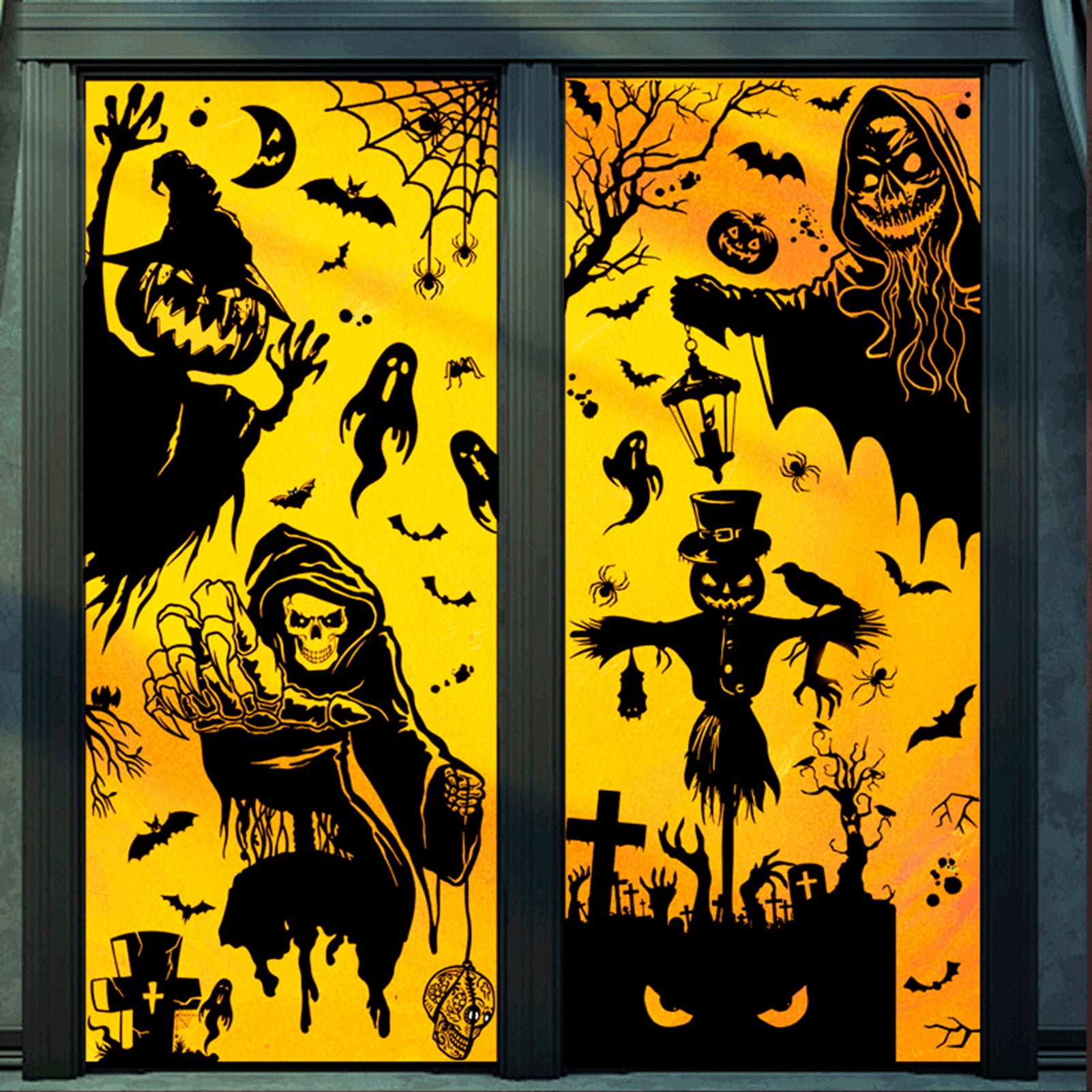 SSBSM Halloween Window Sticker Pumpkin Ghost Witch Skeleton Scarecrow ...