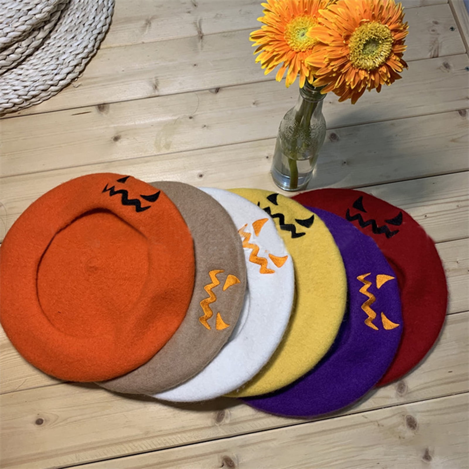 SSBSM Pumpkin Hat Food Shape Solid Color Embroidery Adult Warm ...
