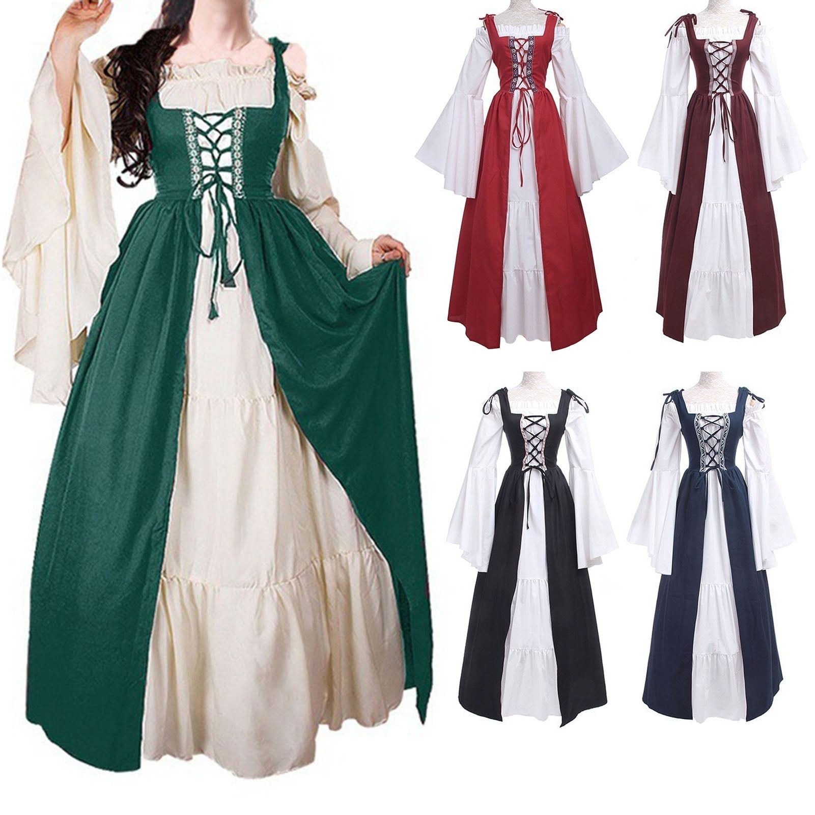 SSBSM Women Dress Floor Length Cold Shoulder Classic Gothic Punk Style ...