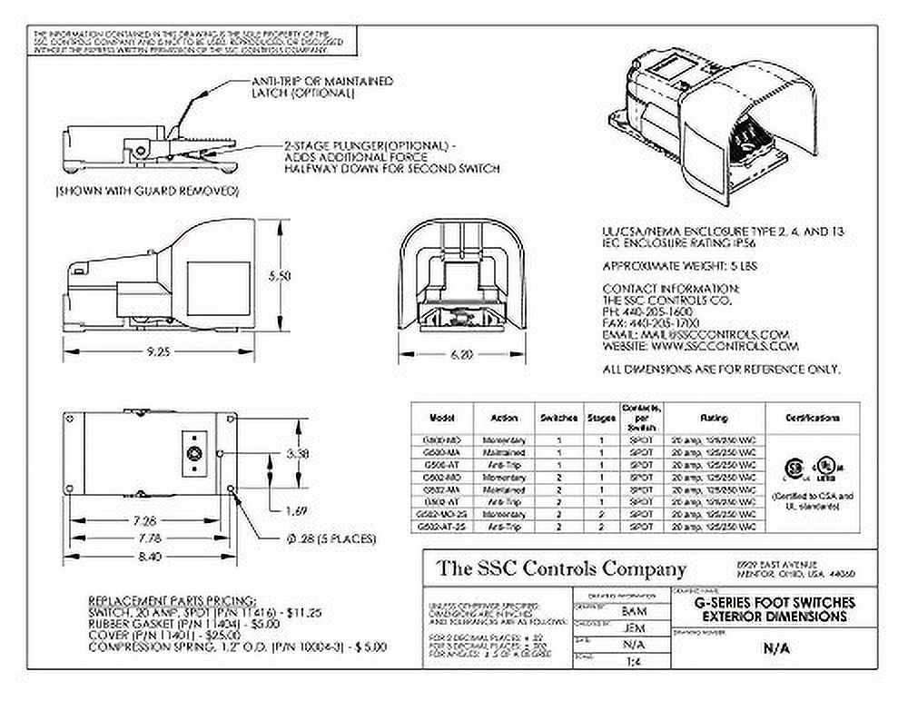 SSC Controls G500-MO Foot Switch, Heavy Duty, Made in USA, Electrical ...