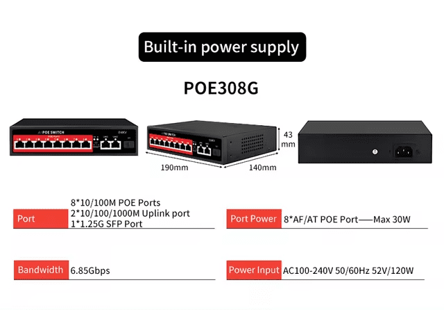 SSC Series POE Switch 4/6/8/16/24 Port, Active POE for IP Cameras ...