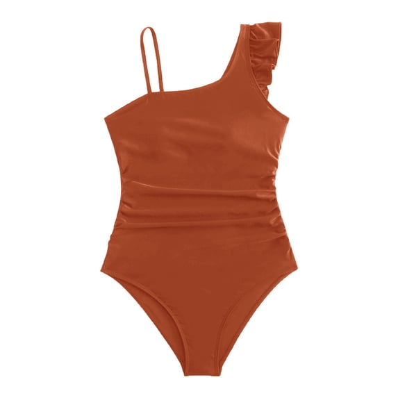 SSCMYXG Girls Ruched 1 Piece Bathing Suit, Single Shoulder Ruffle ...