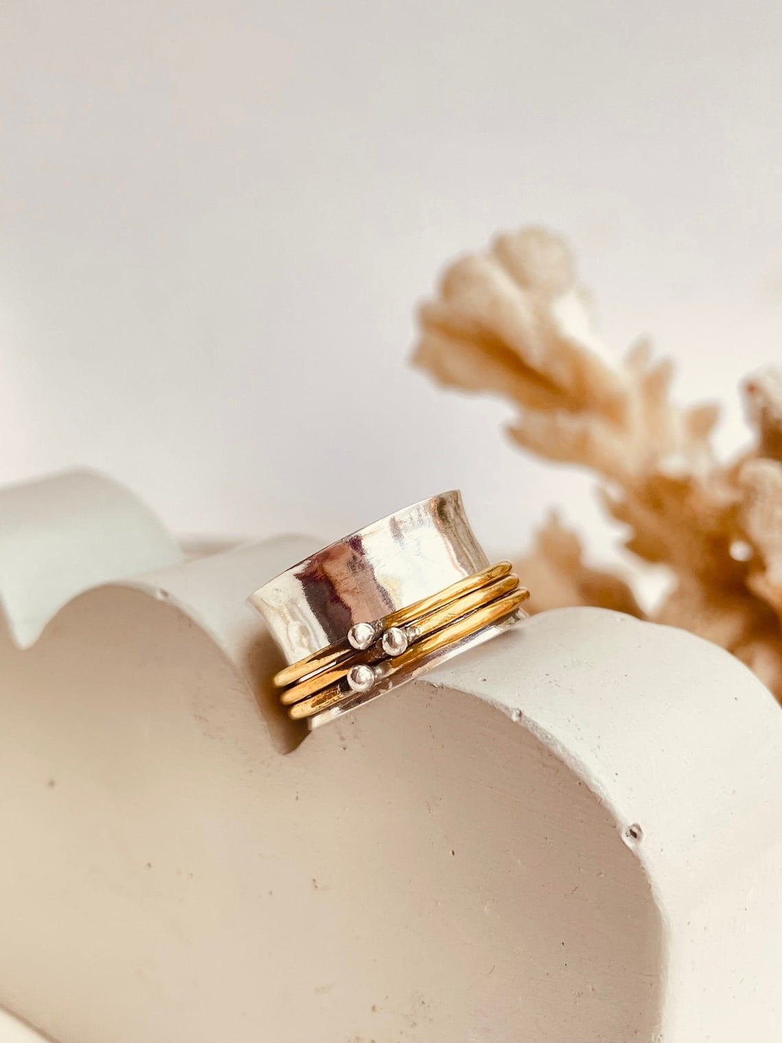 SSD_Hammered Spinner Ring – Two-Tone Sterling Silver Fidget Ring ...