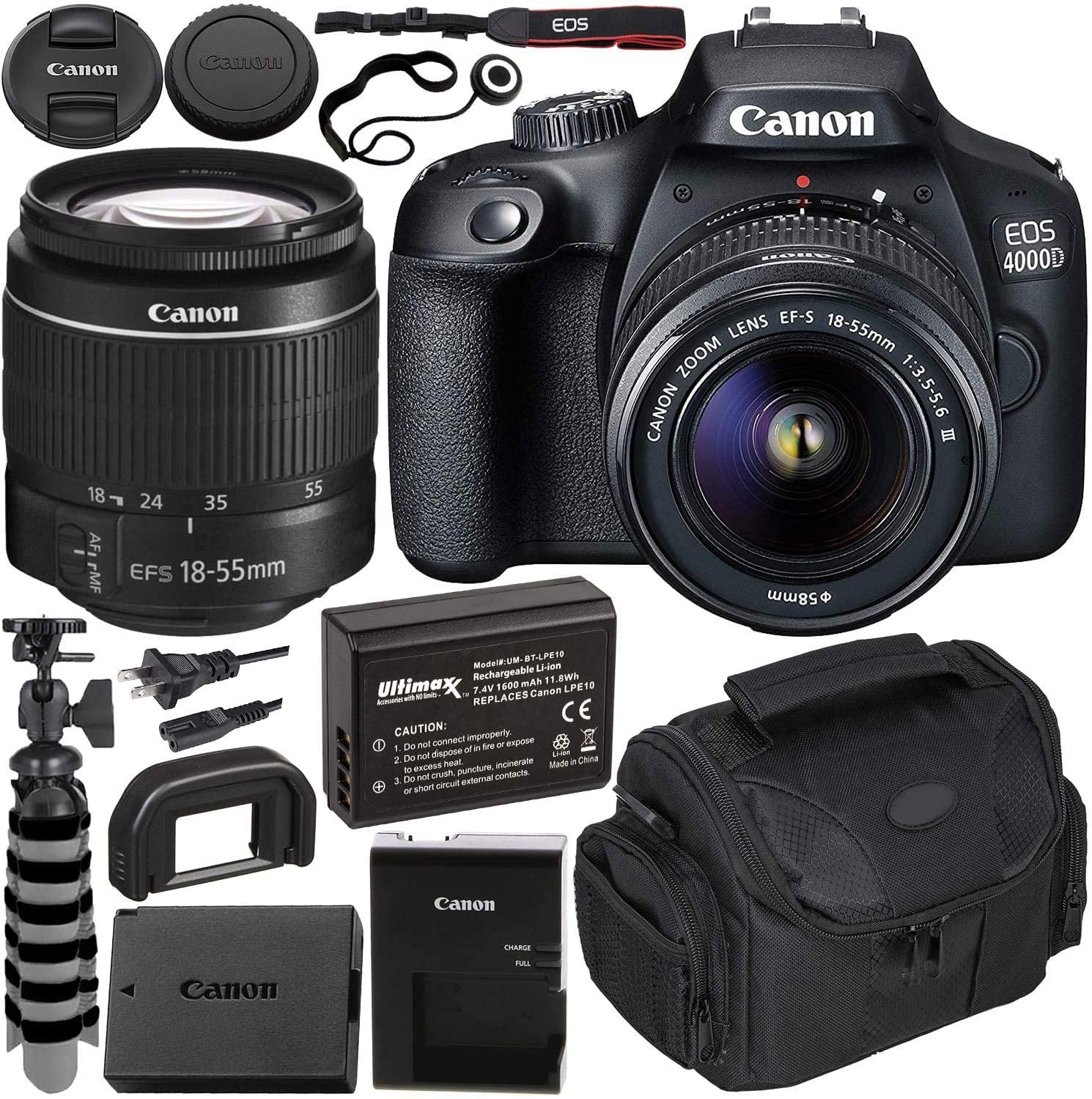 Canon EOS 4000D DSLR Camera with EF-S 18-55mm Lens, Extended Life ...