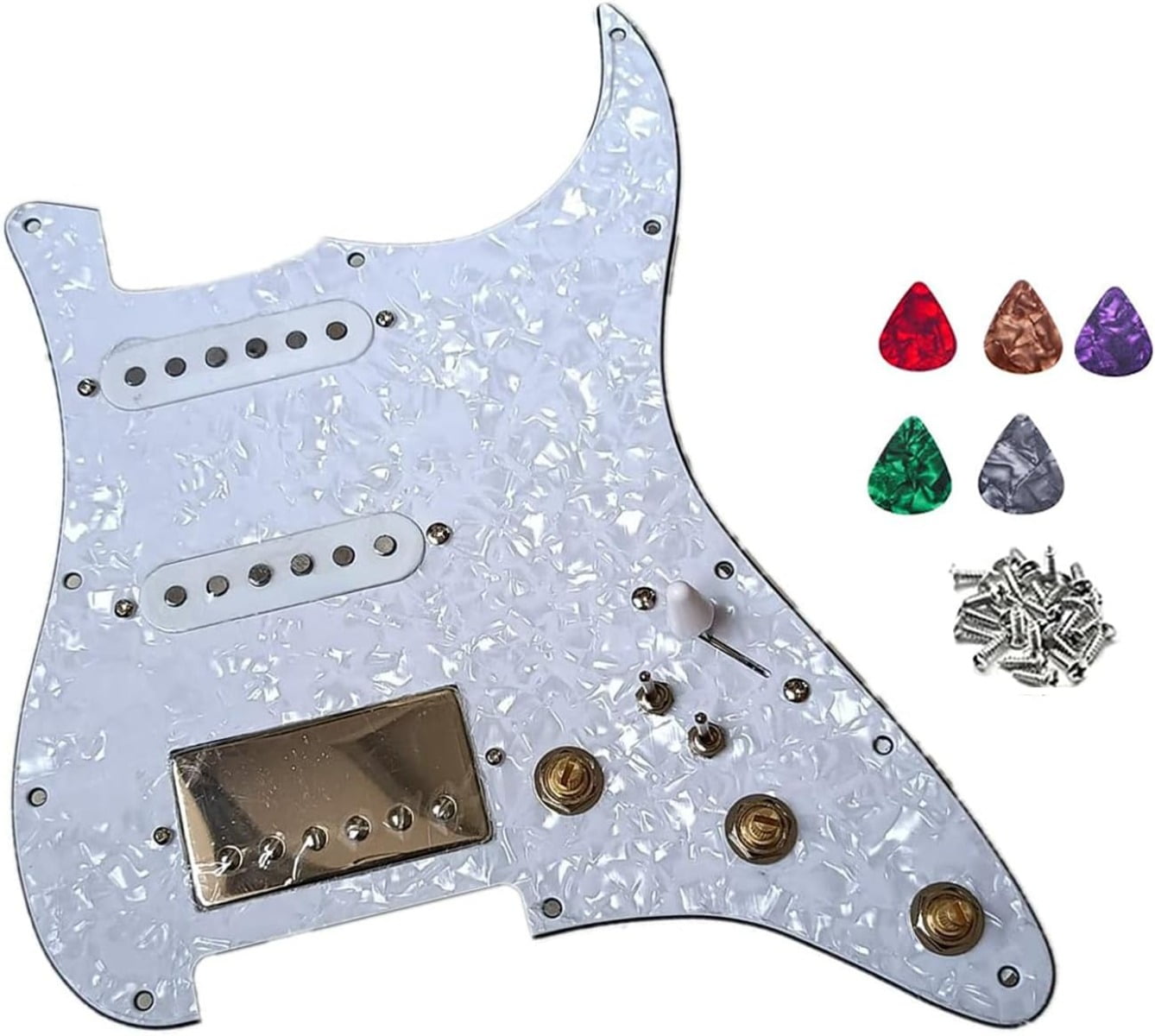 SSH Prewired Guitar Strat Pickguard Set Ainico 5 Humbucker Pickups Coil ...
