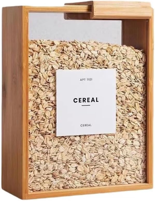SSIMOO Wooden Cereal Storage Box, 100oz /3000ml Clear Large Cereal ...