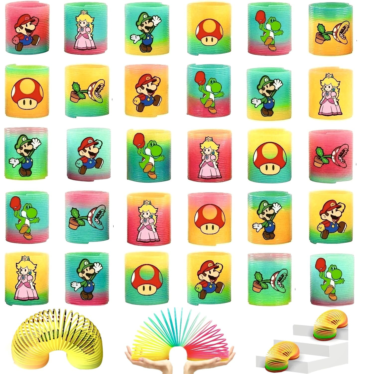 SSJYILE Mario Rainbow Spring,24Pcs Mario Party Favors for Rainbow ...