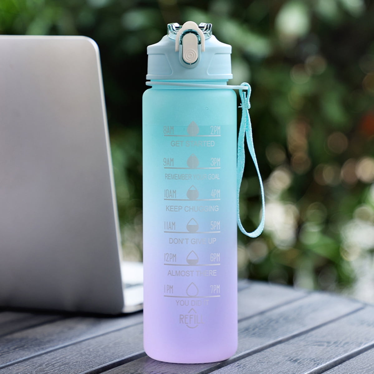 SSKDBFJG Gradient Outdoor Frosted Water Bottle with Carrying Cord and ...