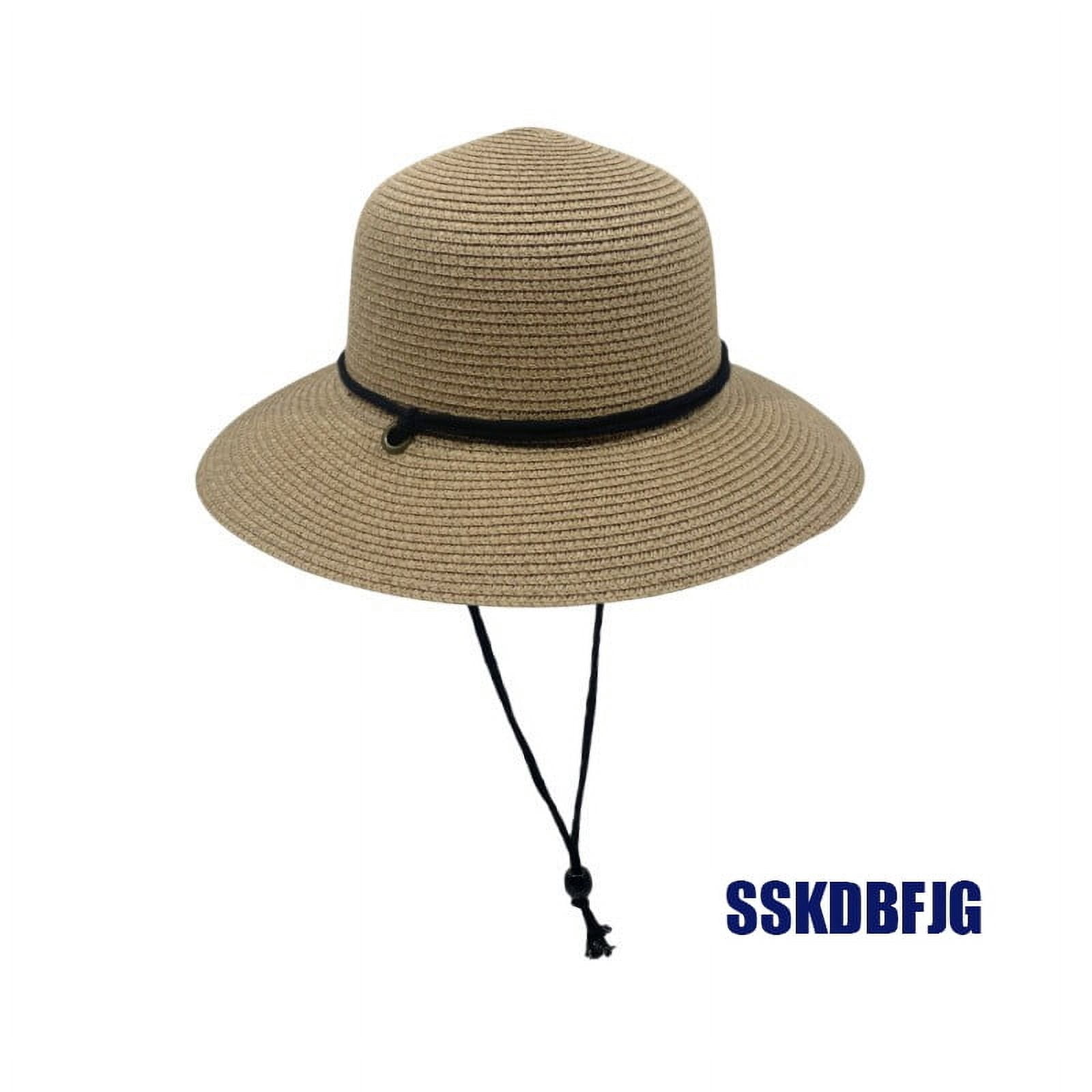 SSKDBFJG Womens Wide Brim Sun Hat with Wind Lanyard UPF Summer Straw ...