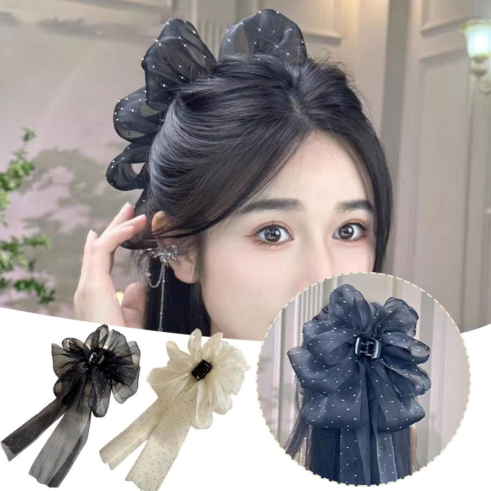 SSKFHGI 2# Milky White Hairpin, Forest-Style Ribbon, Mesh Bow ...