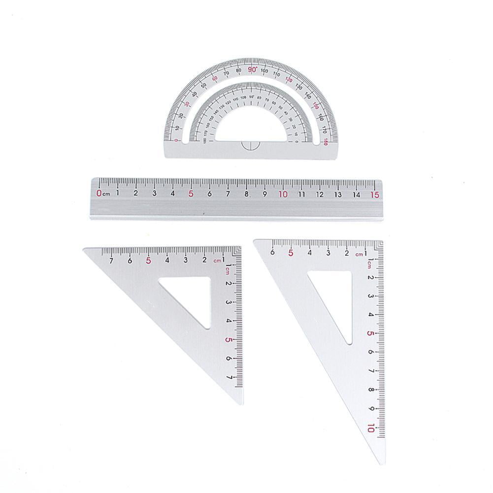 SSKFHGI 4-Piece Student Metal Ruler Set Straight Ruler Triangle Ruler ...