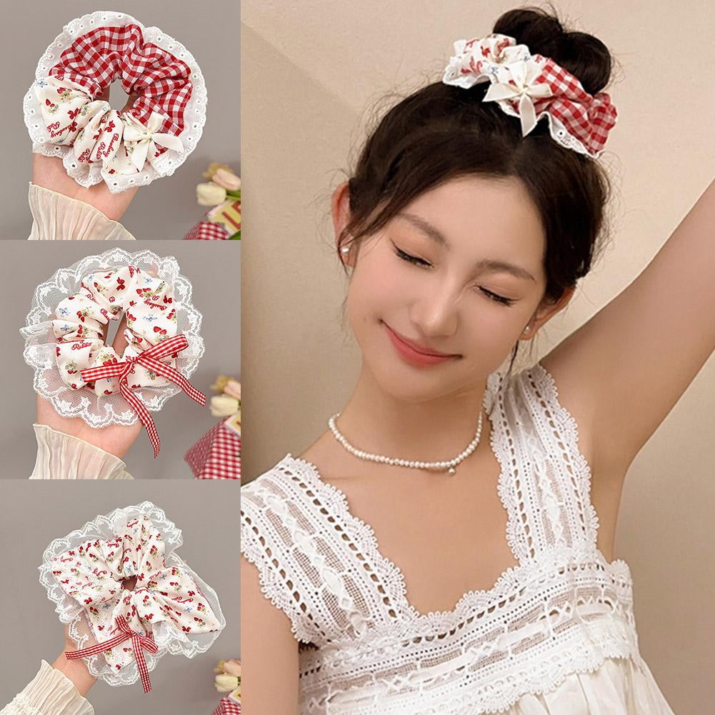 SSKFHGI 818# Plaid Strawberry Double Strawberry Bobo ~ Red Lace Bow ...