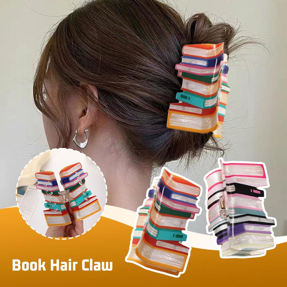 SSKFHGI Book Hair Claw Clips Bookshelf Hair Claw Clips Teacher Hair ...