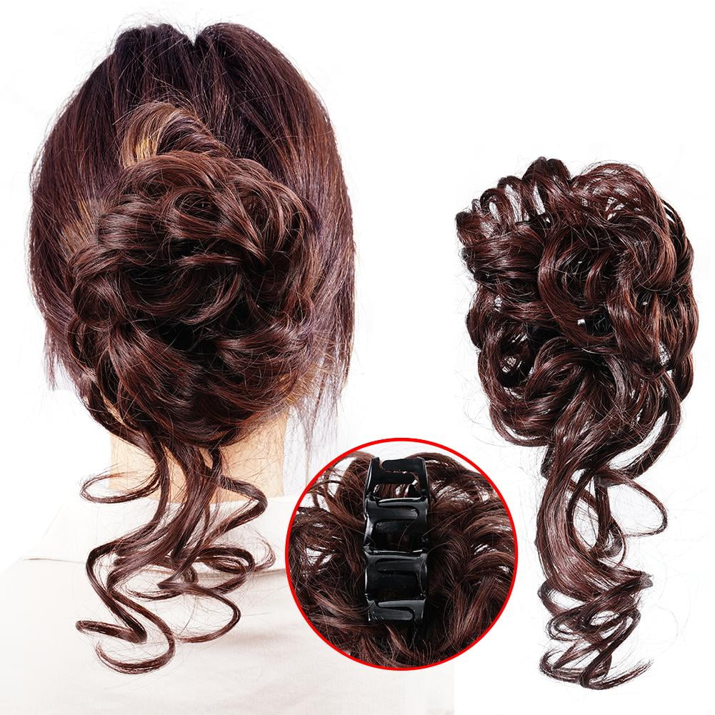 SSKFHGI Clip Light Brown Ball Bun Style Fluffy Natural Hair Ring Bride ...