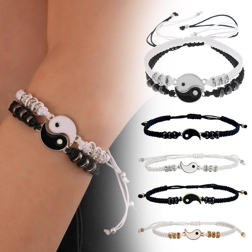 SSKFHGI Couple Bracelets Set Best Friend Bracelets for 2 Matching Yin Yang Adjustable Cord ...
