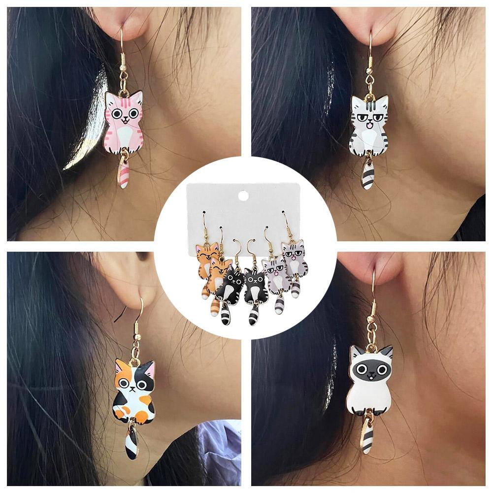 SSKFHGI Er617-Cartoon Cat Earrings Set-13.5g Cute Cat Earrings 3 Colors ...