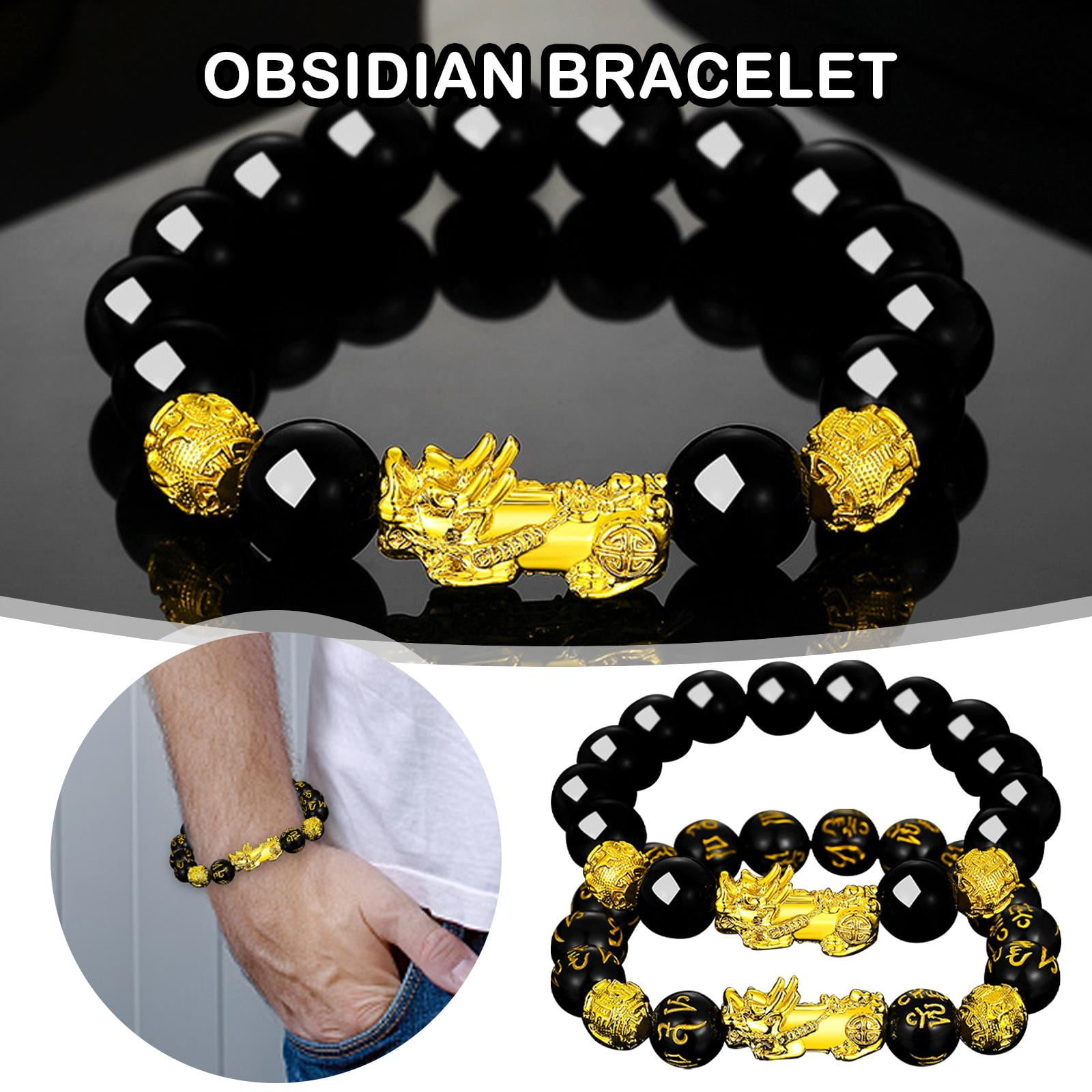 SSKFHGI Fu Lu Shuang Quan Obsidian Bracelet Vietnamese Sand Gold Pixiu ...