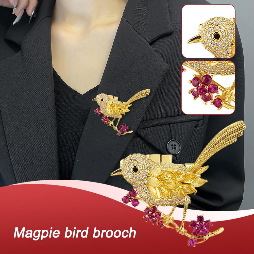 SSKFHGI Golden Happy Eyebrows Chinese Style Cute Magpie Bird Brooch Female High-End Diamond ...