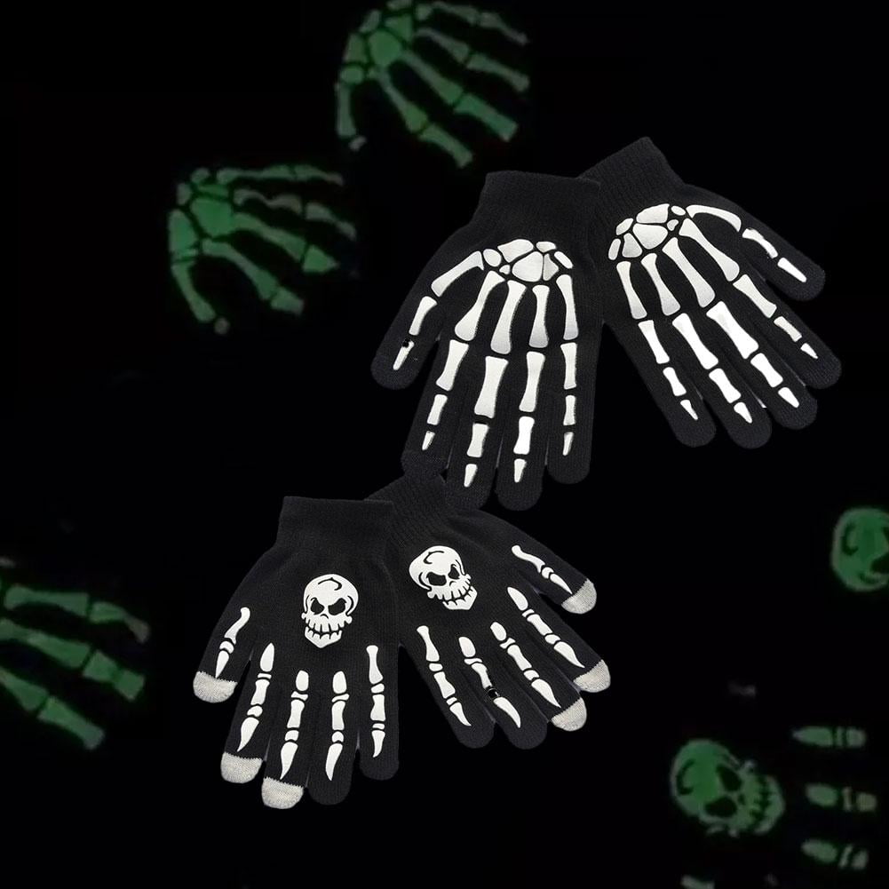 SSKFHGI Half Finger Gloves Halloween Fluorescent Skull Hand Print Warm ...