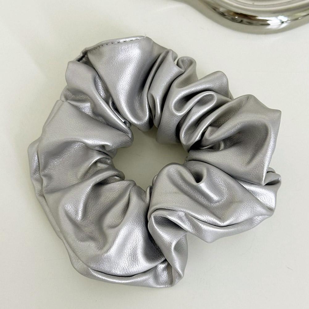 SSKFHGI Large Fashionable Silver Leather Large Intestine Hair Ring ...