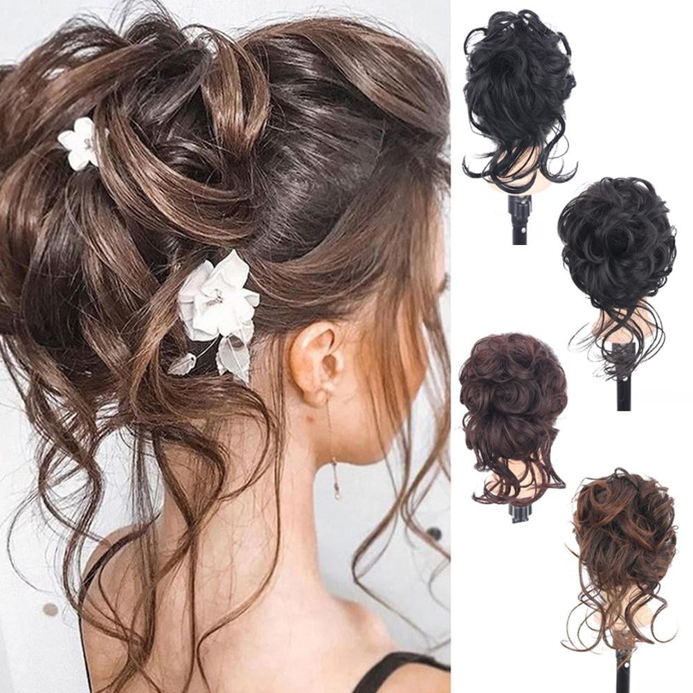 SSKFHGI Natural Clip on in Messy Bun Hair Piece Extension Hair Updo ...