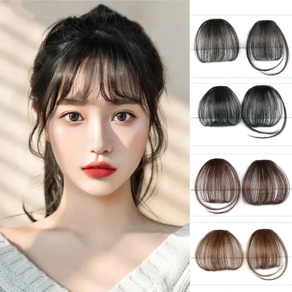 SSKFHGI No Sideburns Black Brown Wig Air Bangs Simulation Hair Wig Net ...