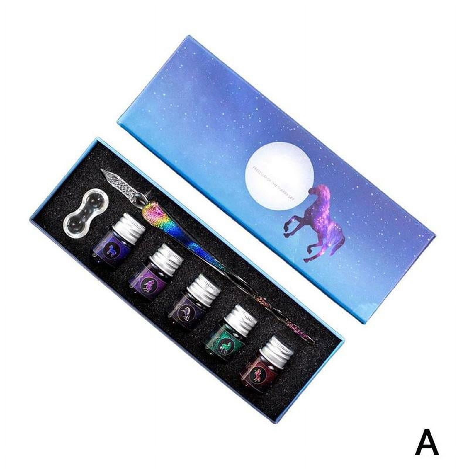 SSKFHGI Rainbow Color Starry Sky Crystal Glass Dip Pen Ink Pen Color ...