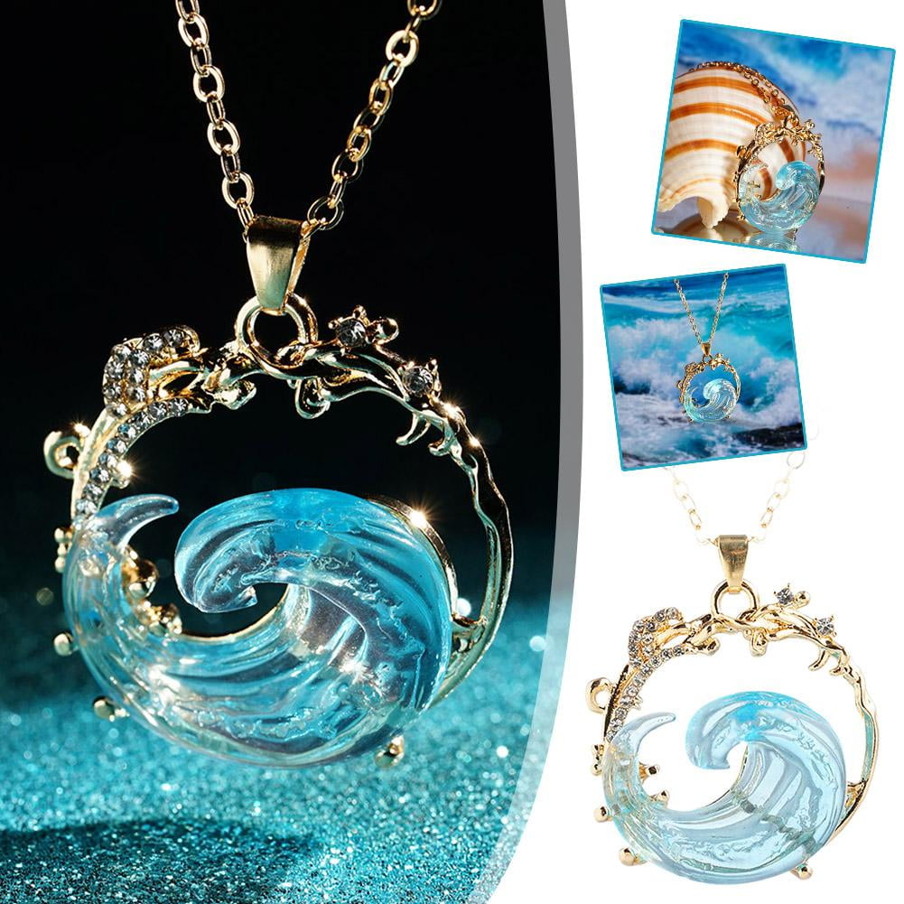 SSKFHGI Ring Ocean Wave Sky Blue Ocean Wave Necklace Jewelry Set ...