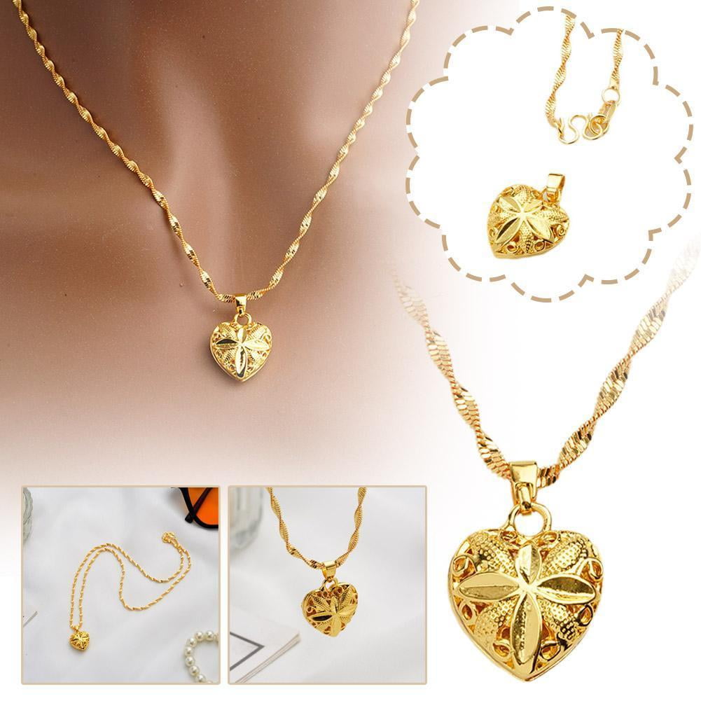 SSKFHGI Sand Gold Love Pendant With Water Wave Chain Necklace Love ...